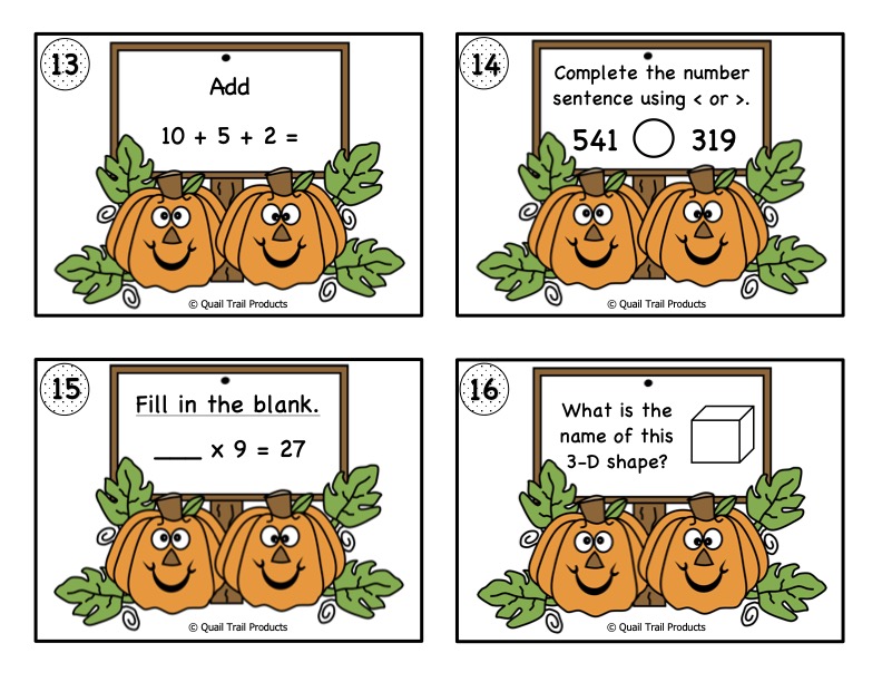 Grade 3 Pumpkin Math Task Cards | Made By Teachers