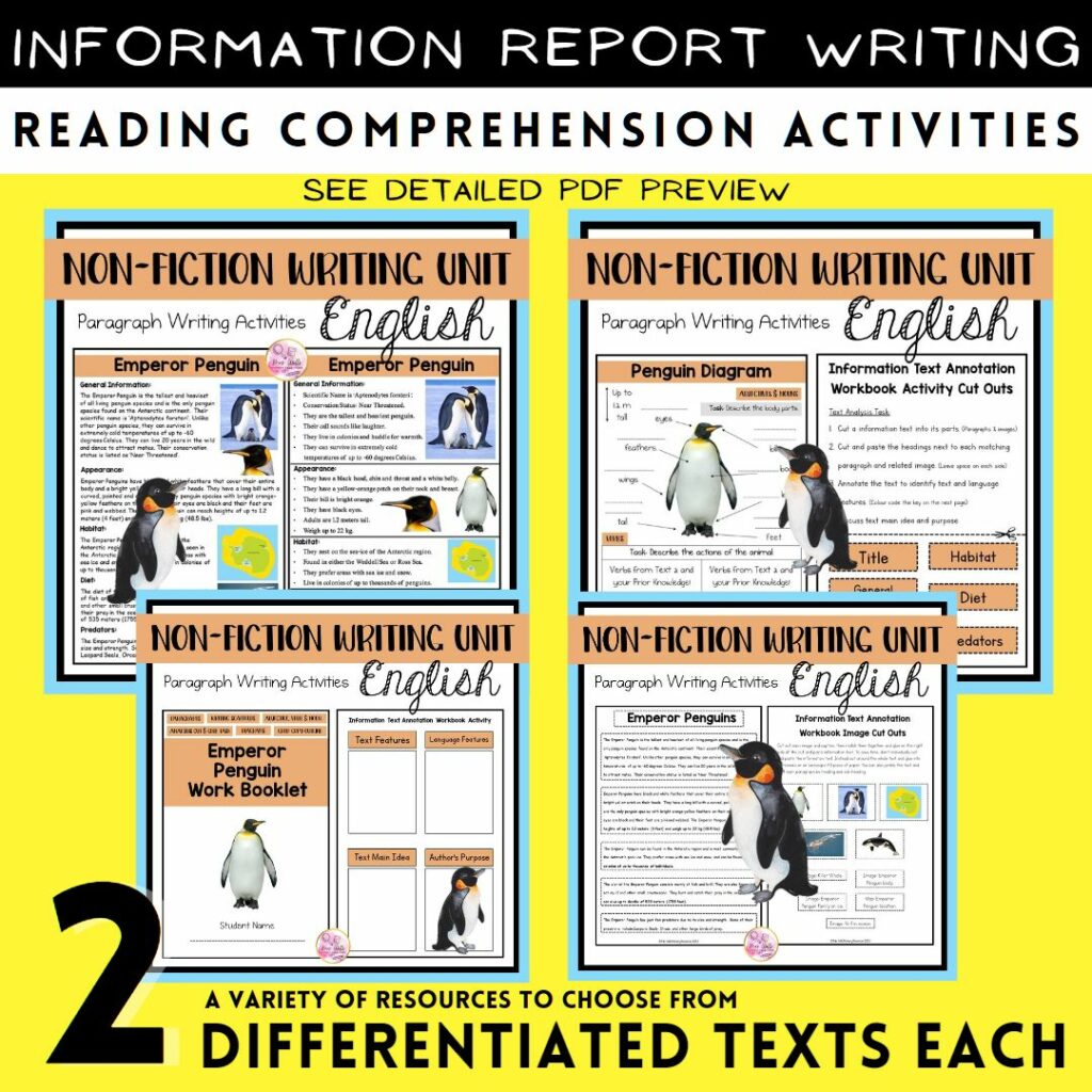 8 Animal Information Texts, Report Writing & Reading Analysis Workbook Bundle | Made By Teachers