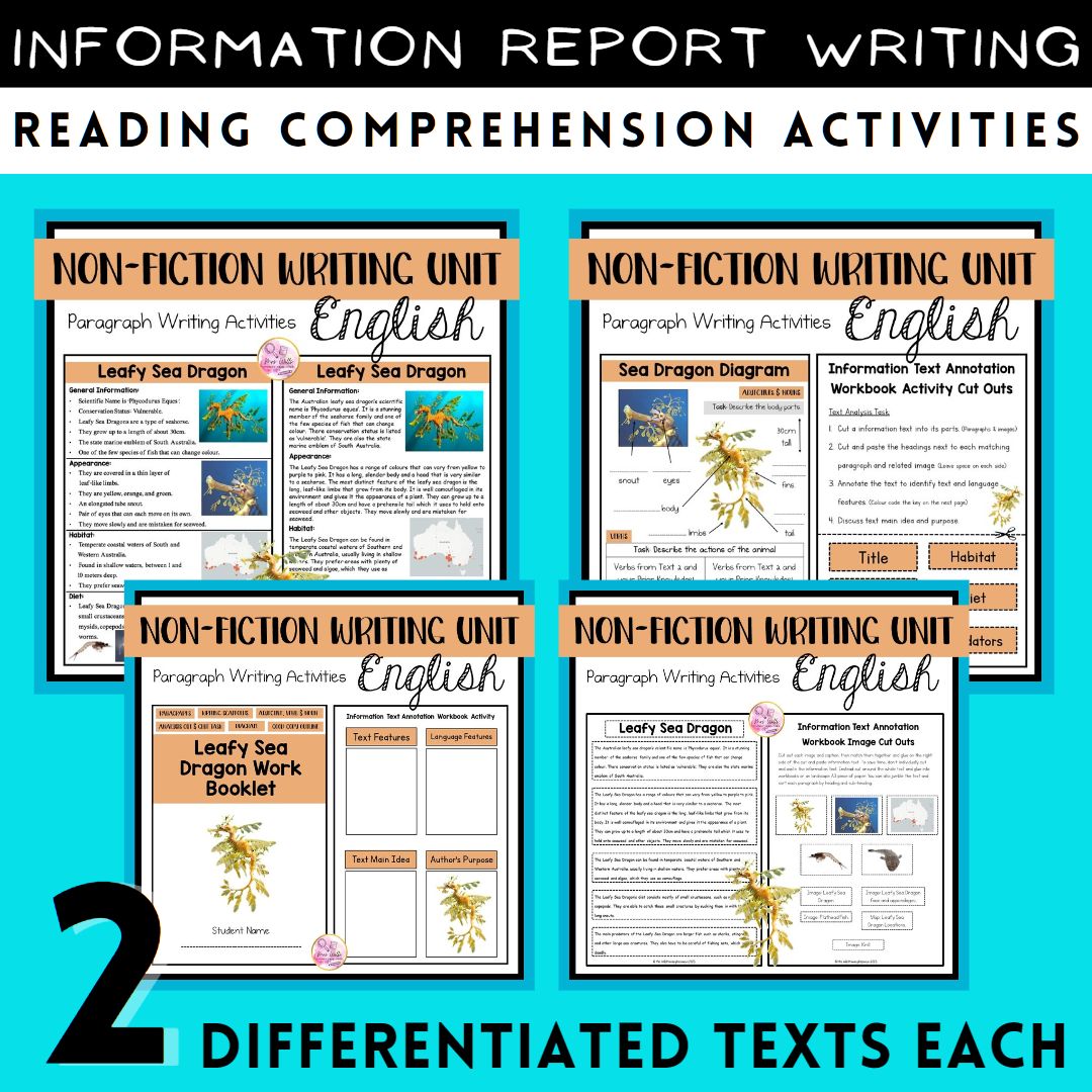 4 Ocean Animal Information Texts, Report Writing & Reading Analysis ...