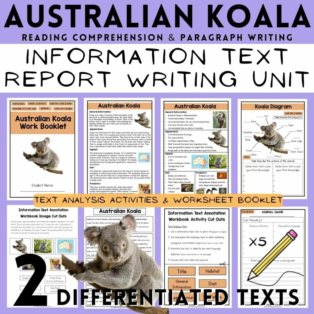 4 Australian Animal Information Texts, Report Writing & Reading Analysis Tasks Bundle | Made By ...