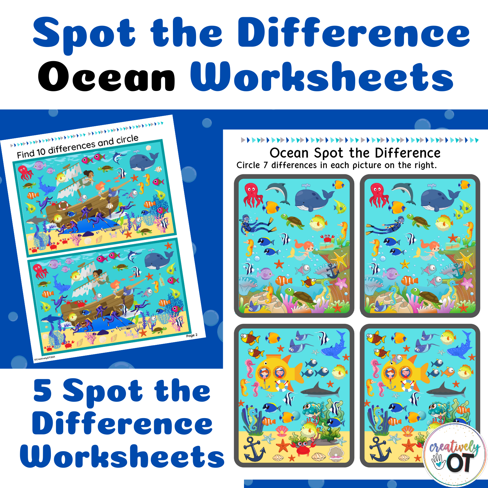 Find the Difference Visual Perceptual Ocean Worksheets | Made By Teachers