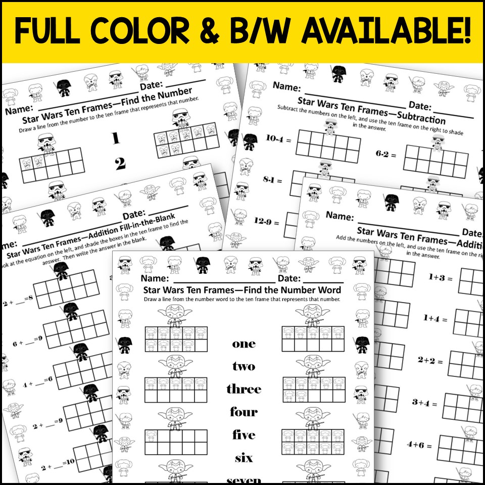 Star Wars Ten Frame Math Worksheets | Made By Teachers