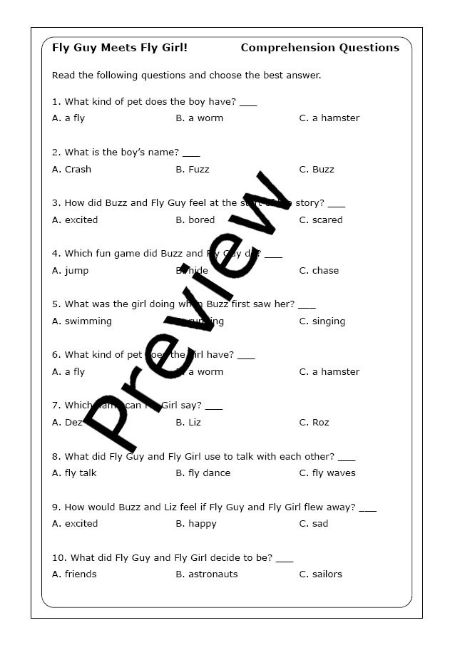 "Fly Guy Meets Fly Girl!" (Book #8) worksheets | Made By Teachers