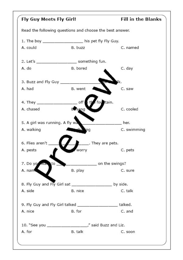 "Fly Guy Meets Fly Girl!" (Book #8) worksheets | Made By Teachers