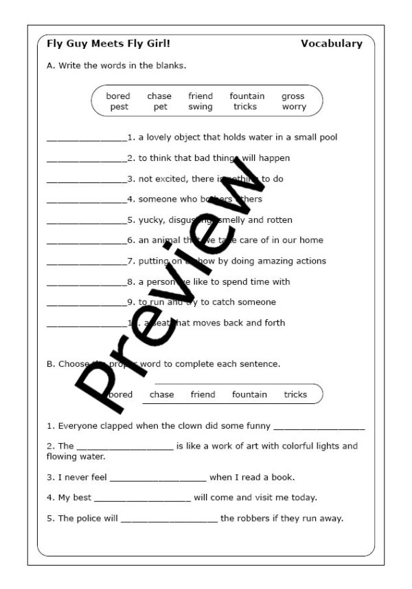 "Fly Guy Meets Fly Girl!" (Book #8) worksheets | Made By Teachers