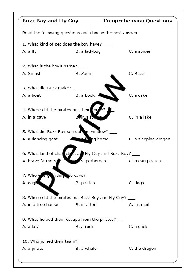 "Buzz Boy and Fly Guy" (Book #9) worksheets | Made By Teachers