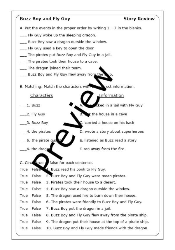 "Buzz Boy and Fly Guy" (Book #9) worksheets | Made By Teachers