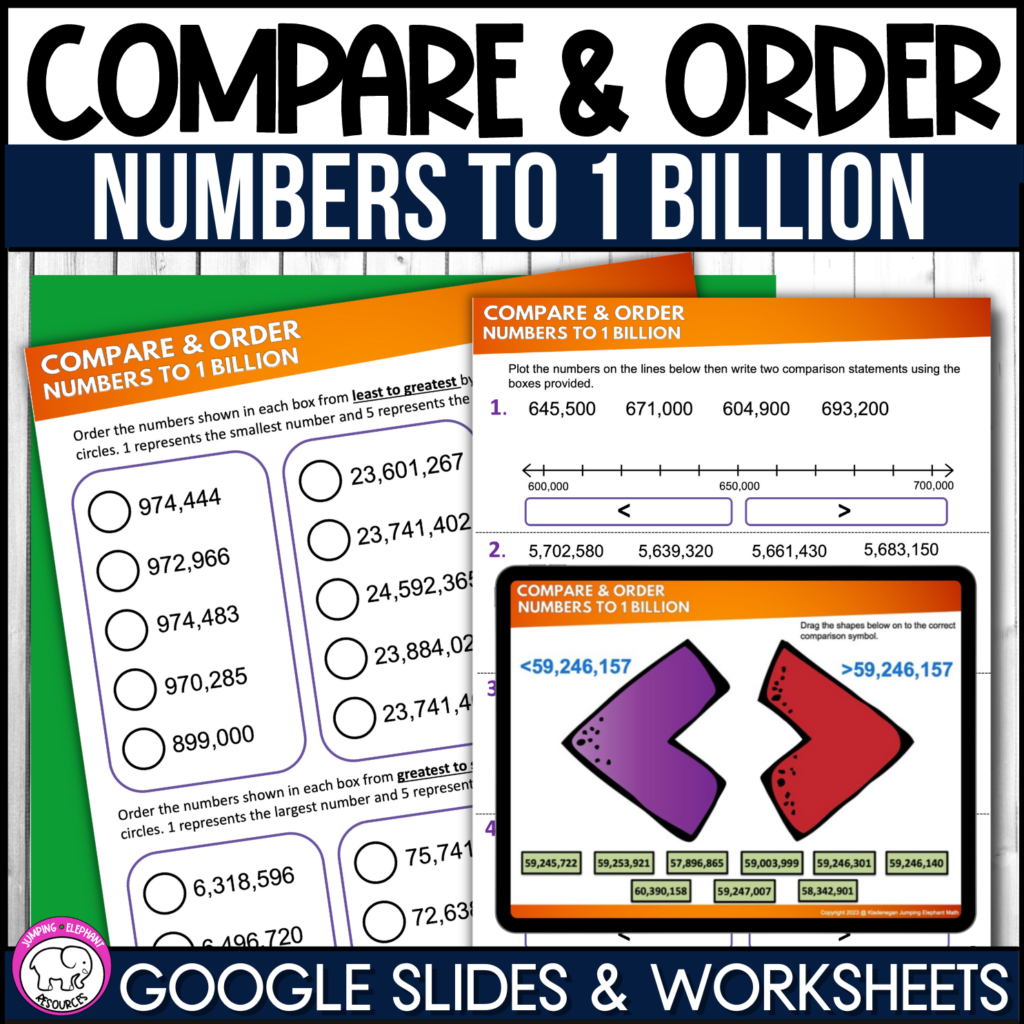 Compare and Order Numbers to 1 Billion Google Slides and Worksheets ...