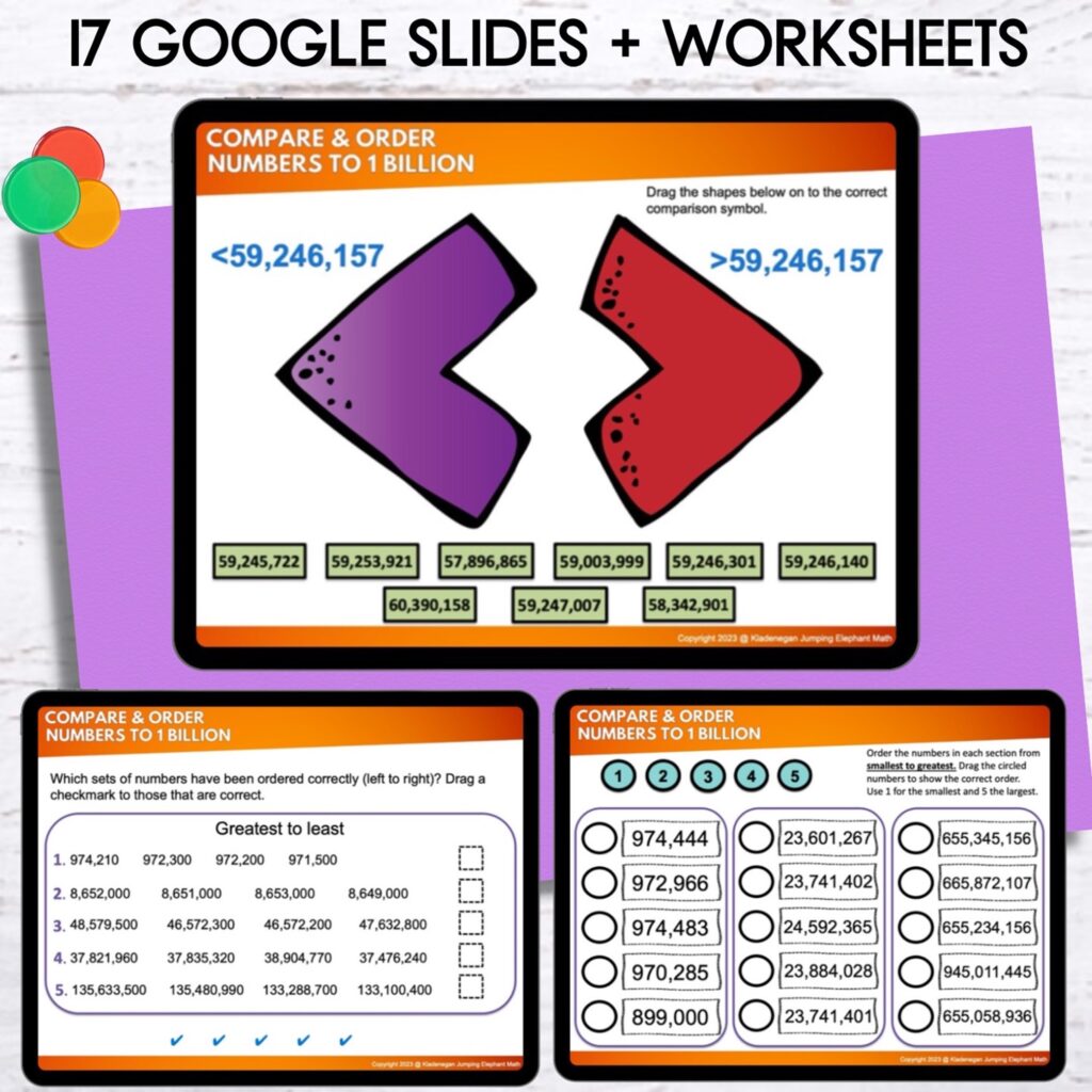 Compare and Order Numbers to 1 Billion Google Slides and Worksheets ...