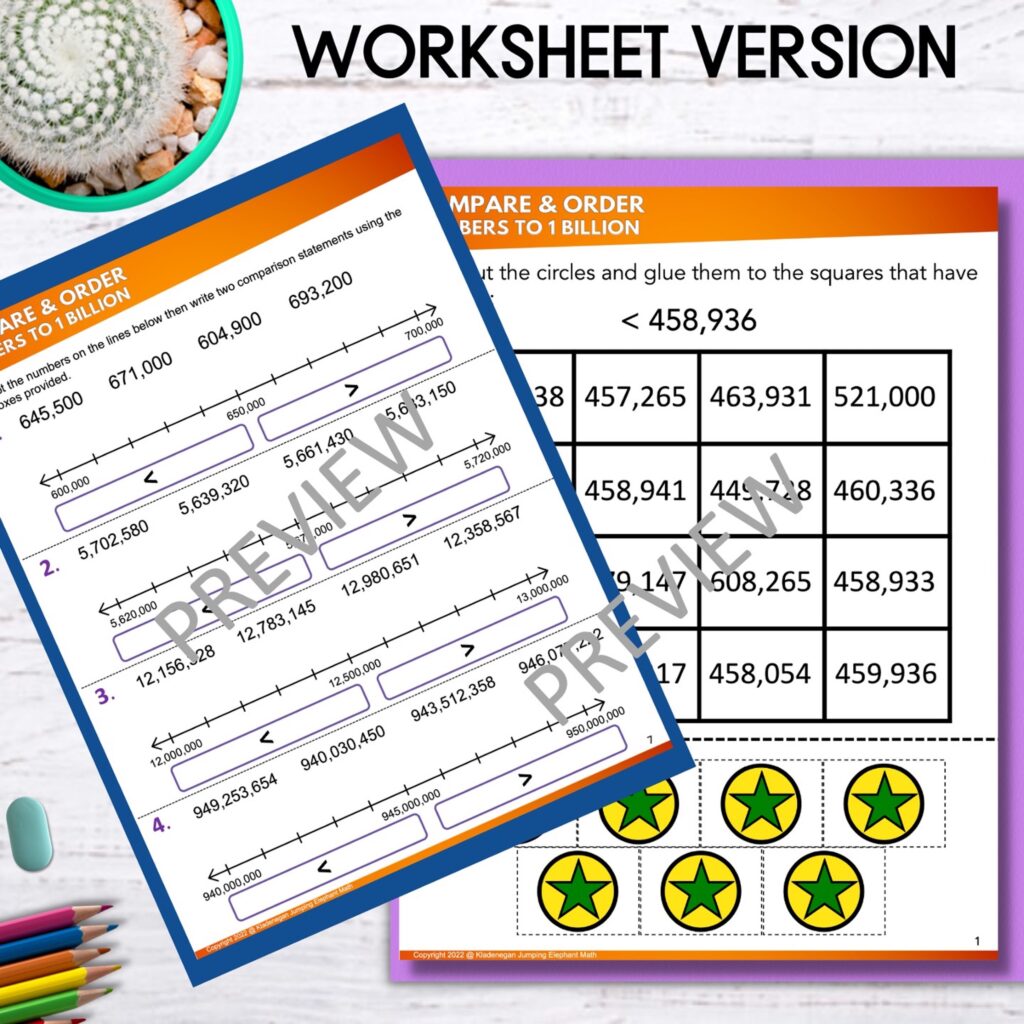 Compare and Order Numbers to 1 Billion Google Slides and Worksheets ...