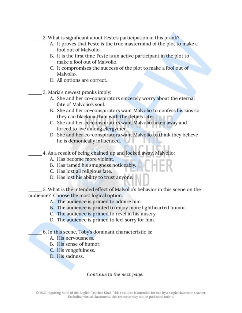 Twelfth Night Acts 4 and 5 Quiz and Close Reading Worksheets Bundle ...