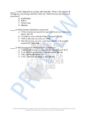 Twelfth Night Acts 4 and 5 Quiz and Close Reading Worksheets Bundle ...