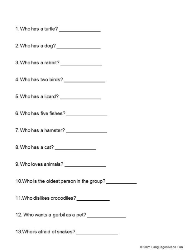 Les Animaux - Reading Comprehension | Made By Teachers