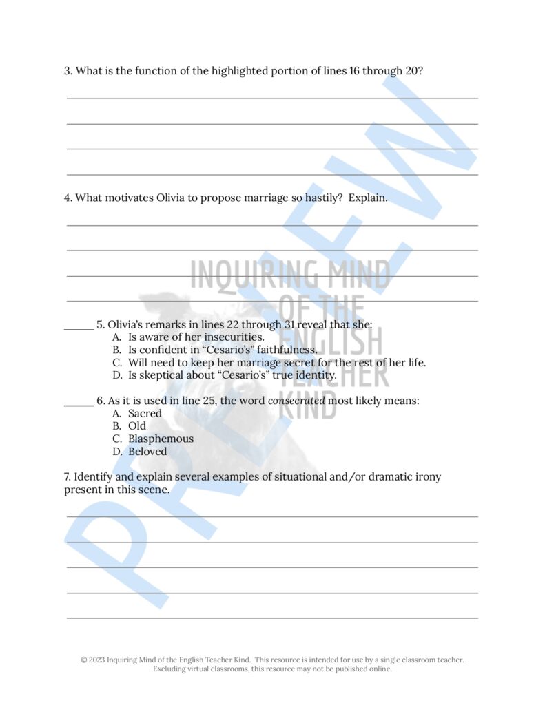 Twelfth Night Close Reading Analysis Worksheets Bundle with Answer Keys ...