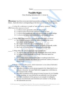 Twelfth Night Close Reading Analysis Worksheets Bundle with Answer Keys ...