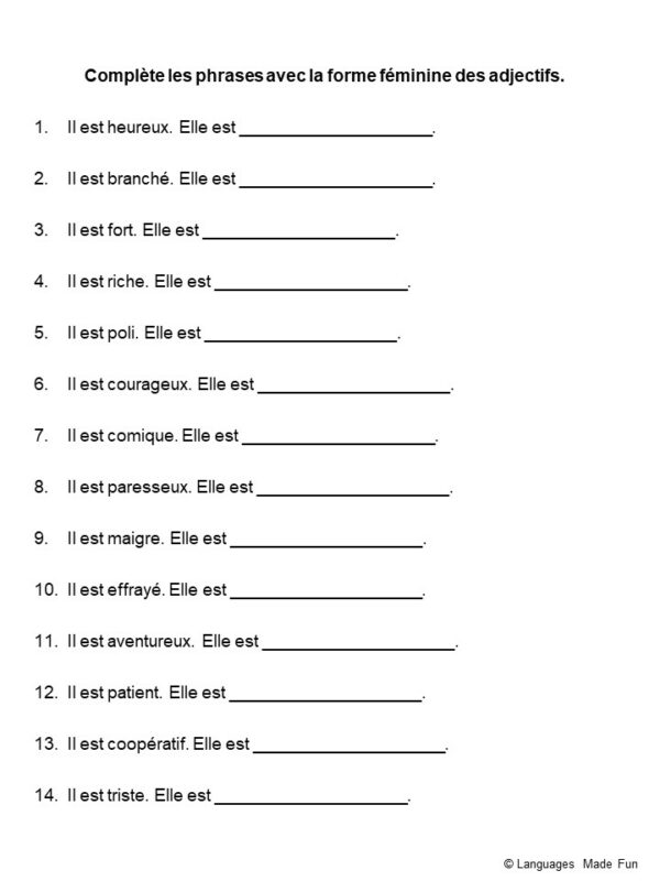 French Adjectives (Les Adjectifs) - Forming the Feminine | Made By Teachers