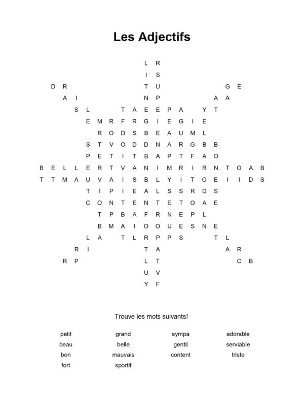 Les Adjectifs - French Word Search & Crossword | Made By Teachers