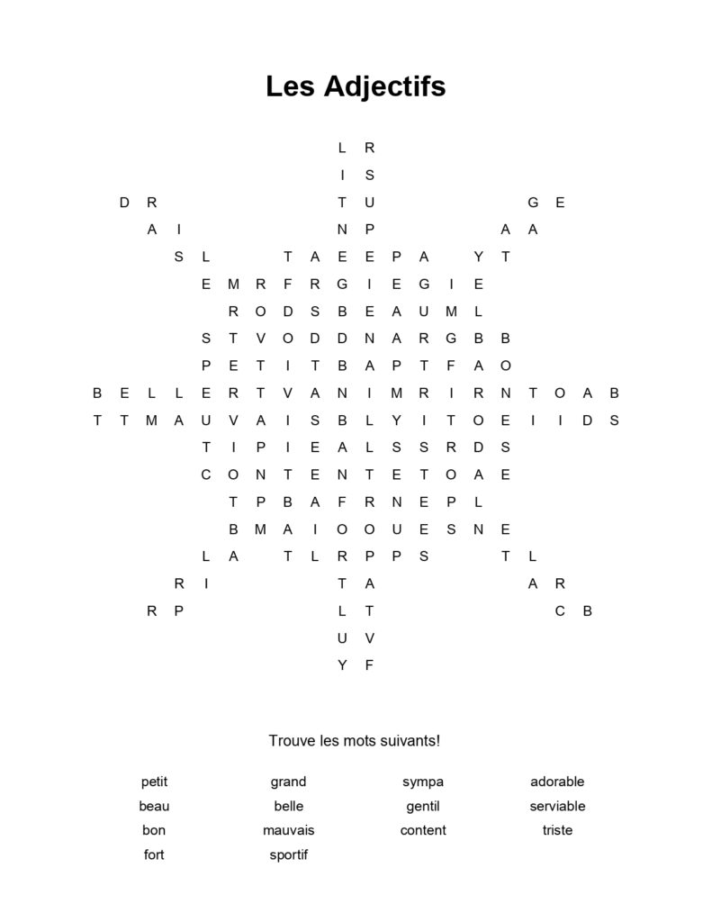 Les Adjectifs - French Word Search & Crossword | Made By Teachers