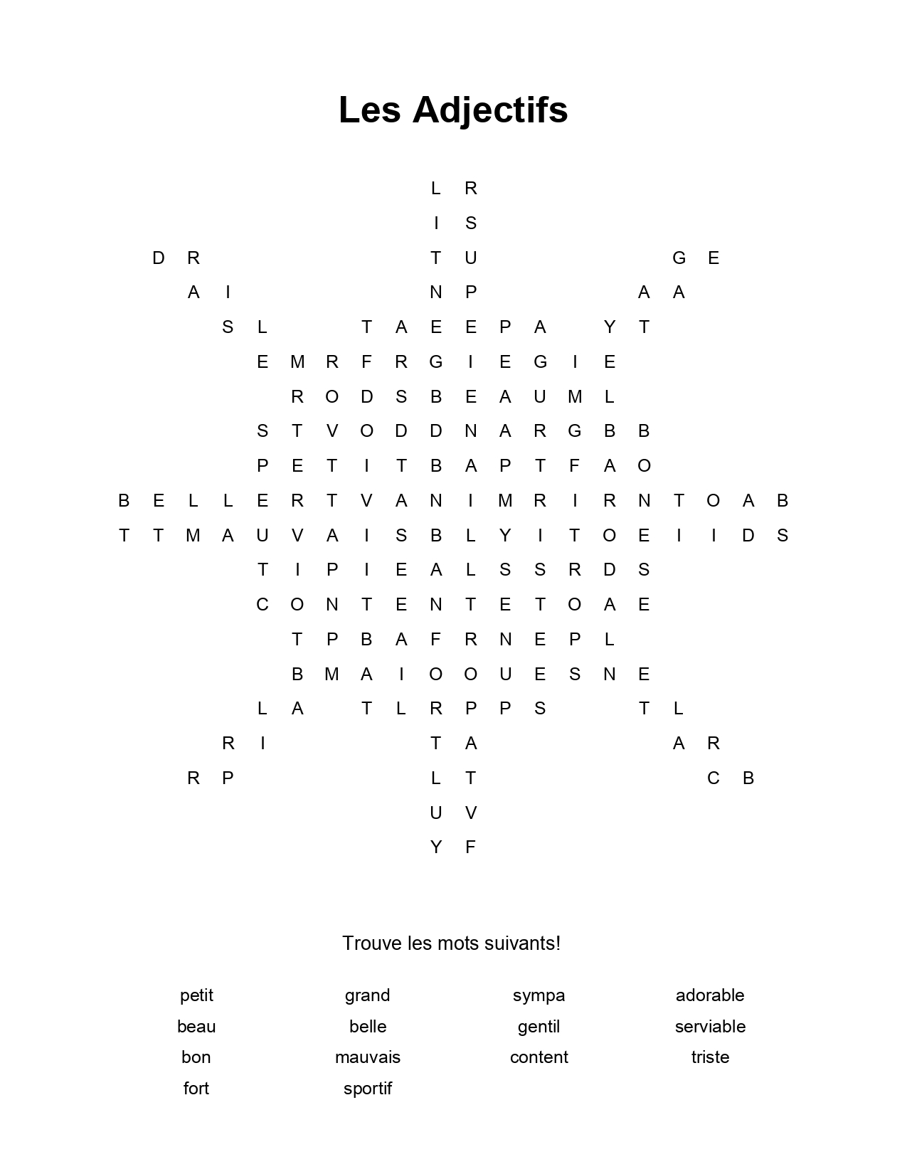 Les Adjectifs - French Word Search & Crossword | Made By Teachers