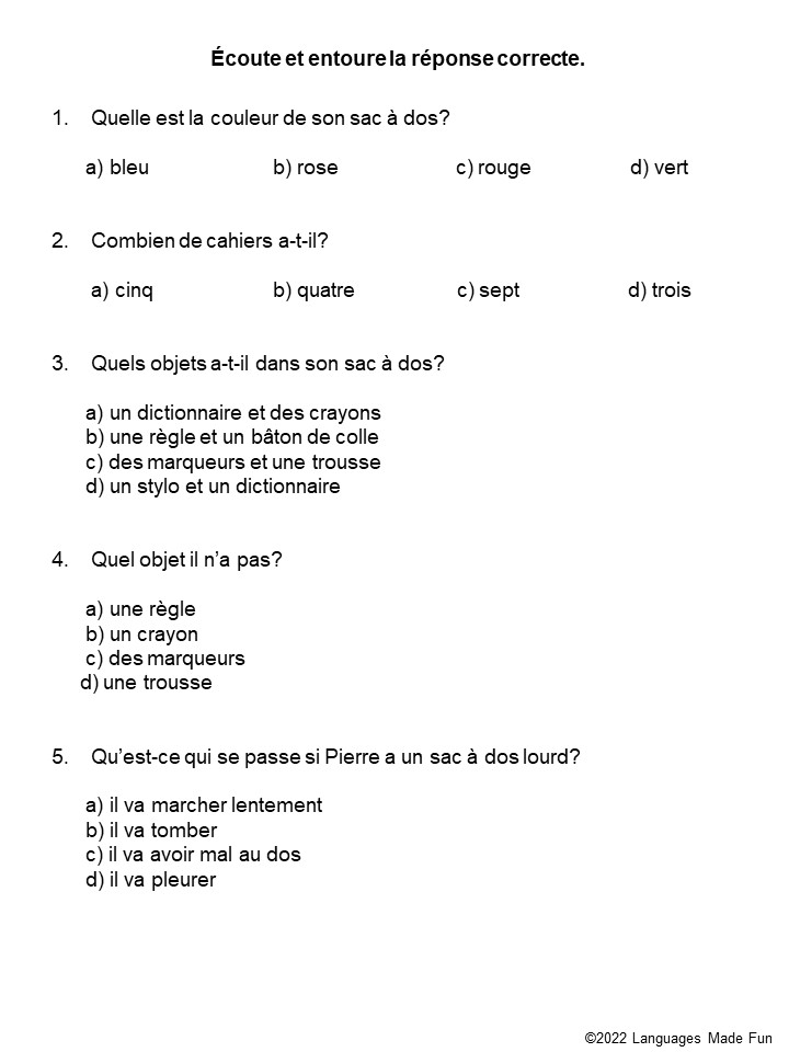 French Classroom Objects - Listening Comprehension Activities | Made By ...