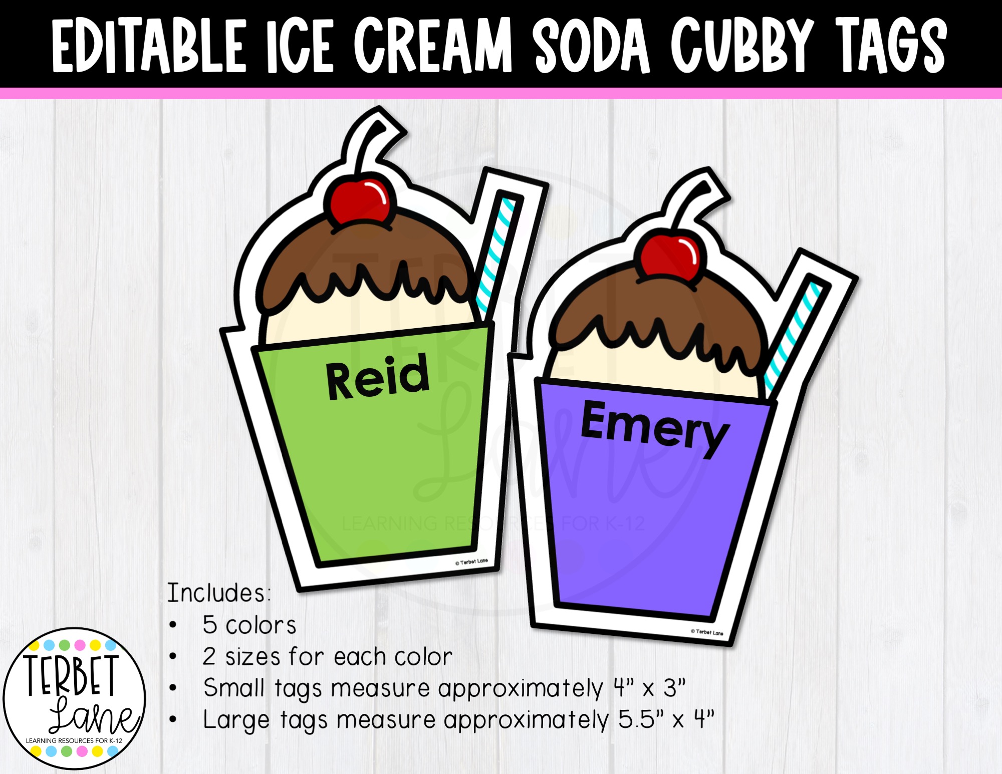 Editable Ice Cream Soda Cubby Tags | Locker Labels | Made By Teachers