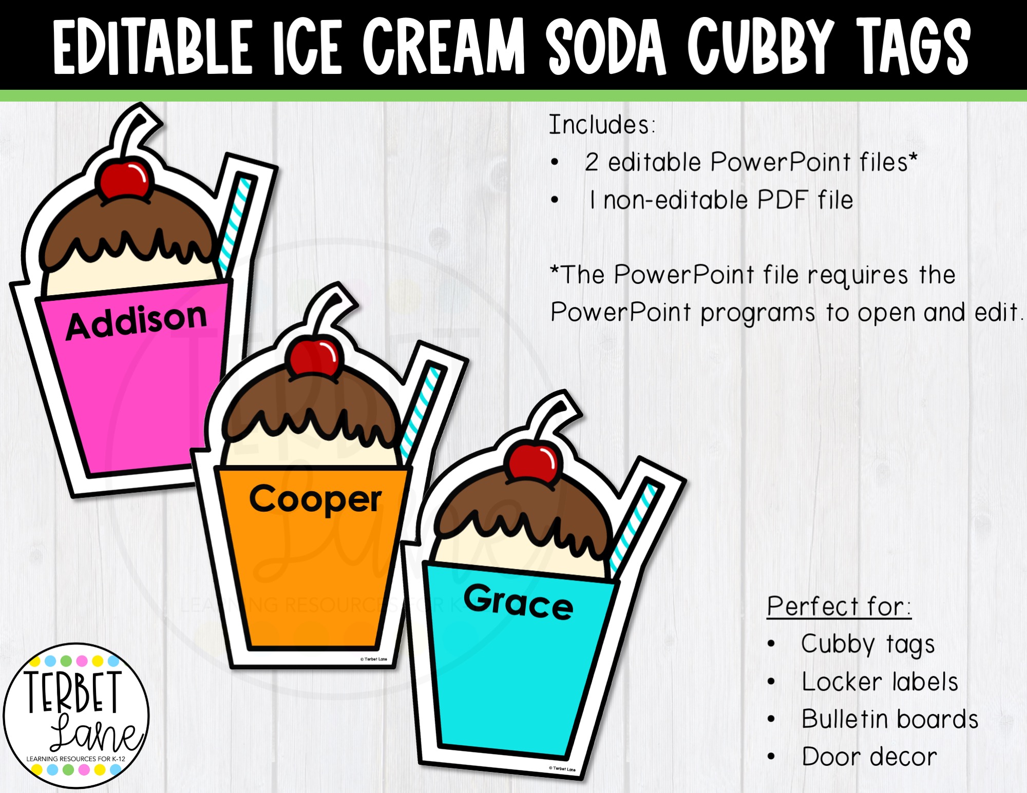Editable Ice Cream Soda Cubby Tags | Locker Labels | Made By Teachers