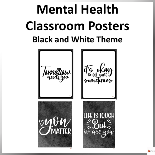 Inspirational Mental Health Wellbeing Posters Black and White Classroom ...