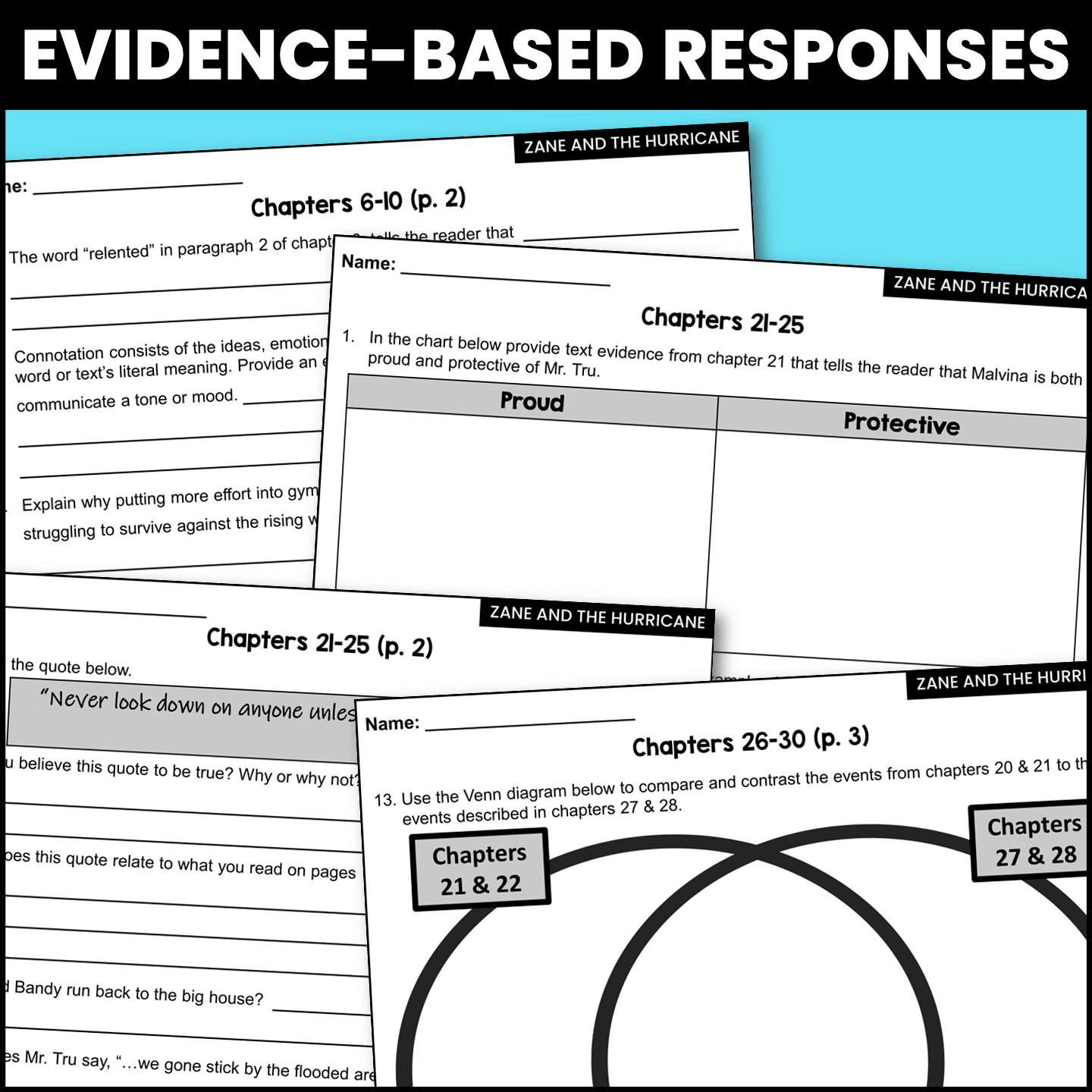 Zane and the Hurricane Novel Study Reader Response & Graphic Organizers ...