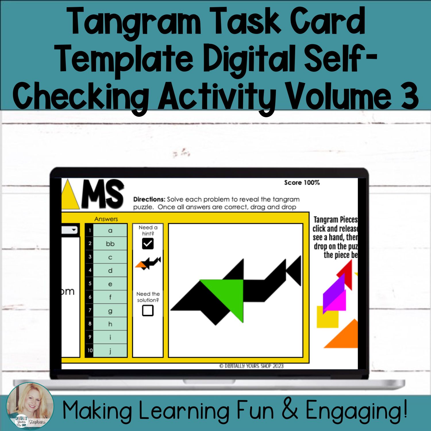 Editable Self-Checking Self-Grading Tangram Task Card Digital Template ...