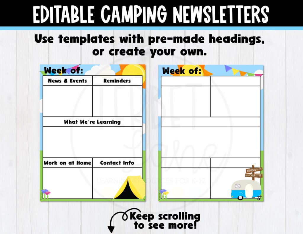 Editable Camping Themed Monthly Weekly Newsletter Templates | Made By ...