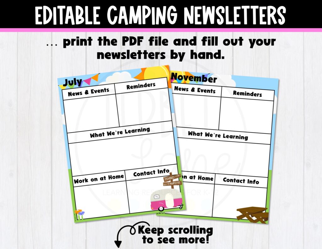 Editable Camping Themed Monthly Weekly Newsletter Templates | Made By ...