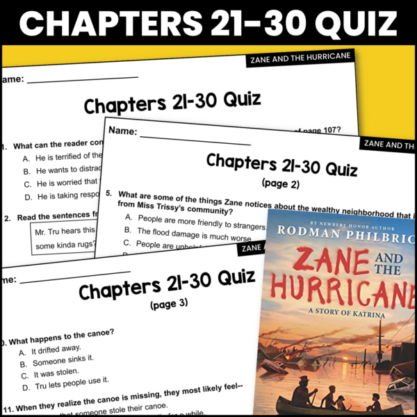 Zane and the Hurricane Quiz for Chapters 21-30 | Made By Teachers