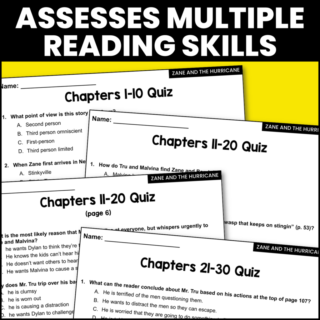 Zane and the Hurricane Novel Study Chapter Quizzes BUNDLE | Made By ...