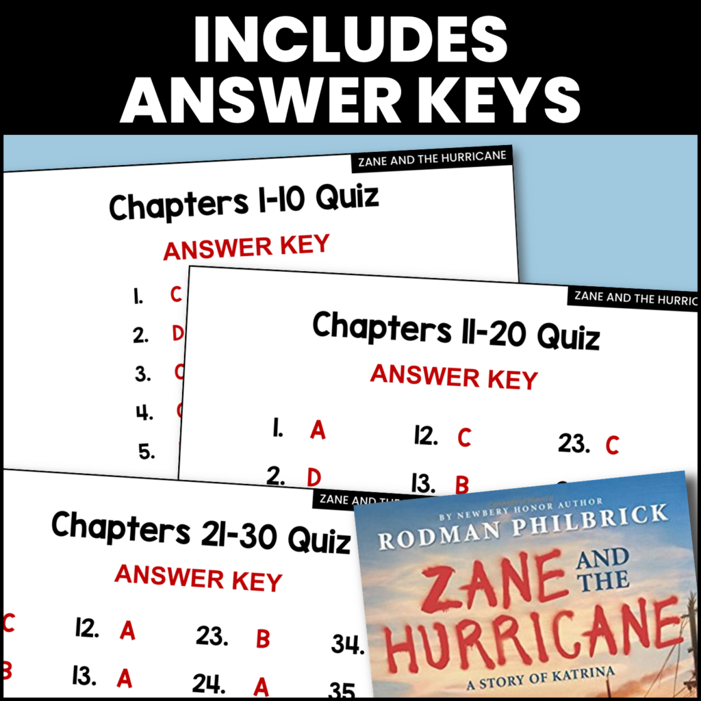 Zane and the Hurricane Novel Study Chapter Quizzes BUNDLE | Made By ...