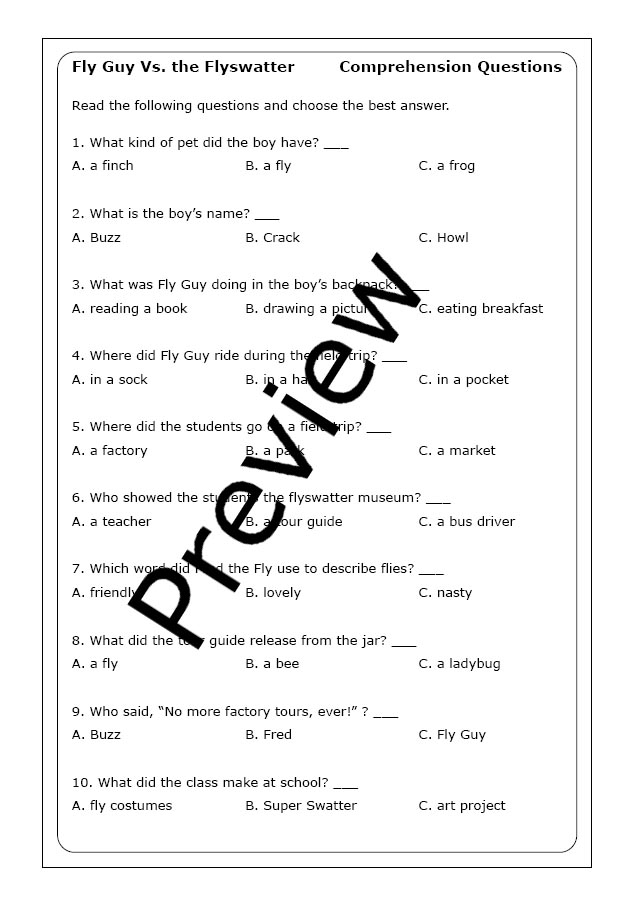 "Fly Guy Vs. the Flyswatter" (Book #10) worksheets | Made By Teachers