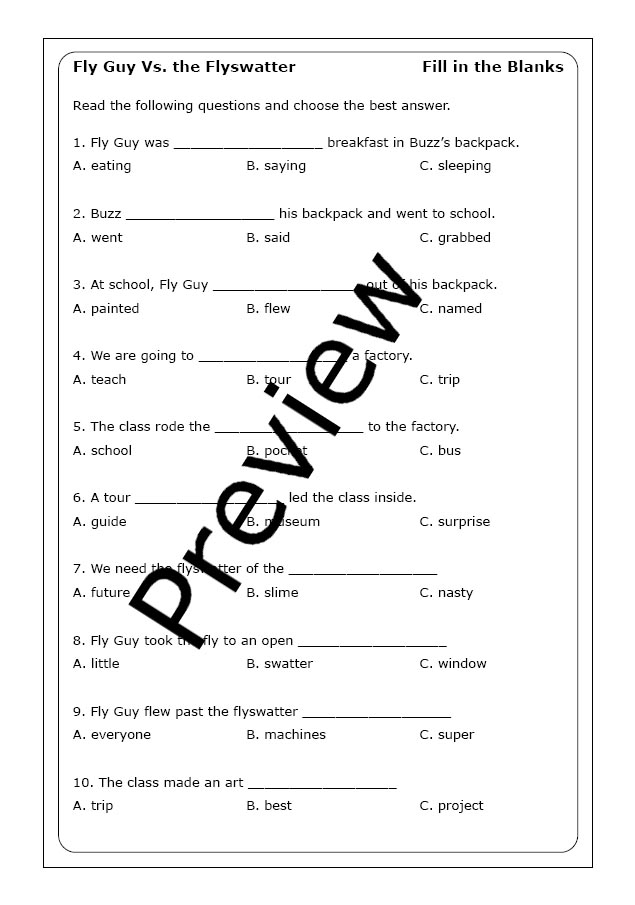 "Fly Guy Vs. the Flyswatter" (Book #10) worksheets | Made By Teachers