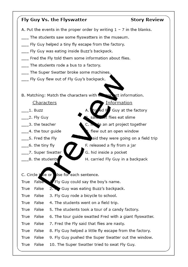 "Fly Guy Vs. the Flyswatter" (Book #10) worksheets | Made By Teachers