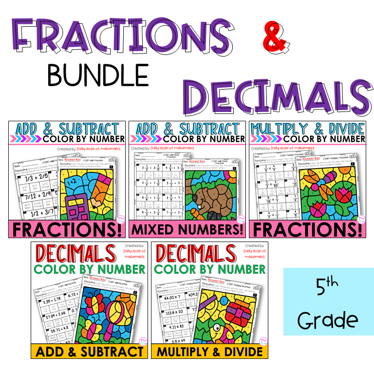 Adding and Subtracting Decimals Worksheets Color by Numbers for 5th ...