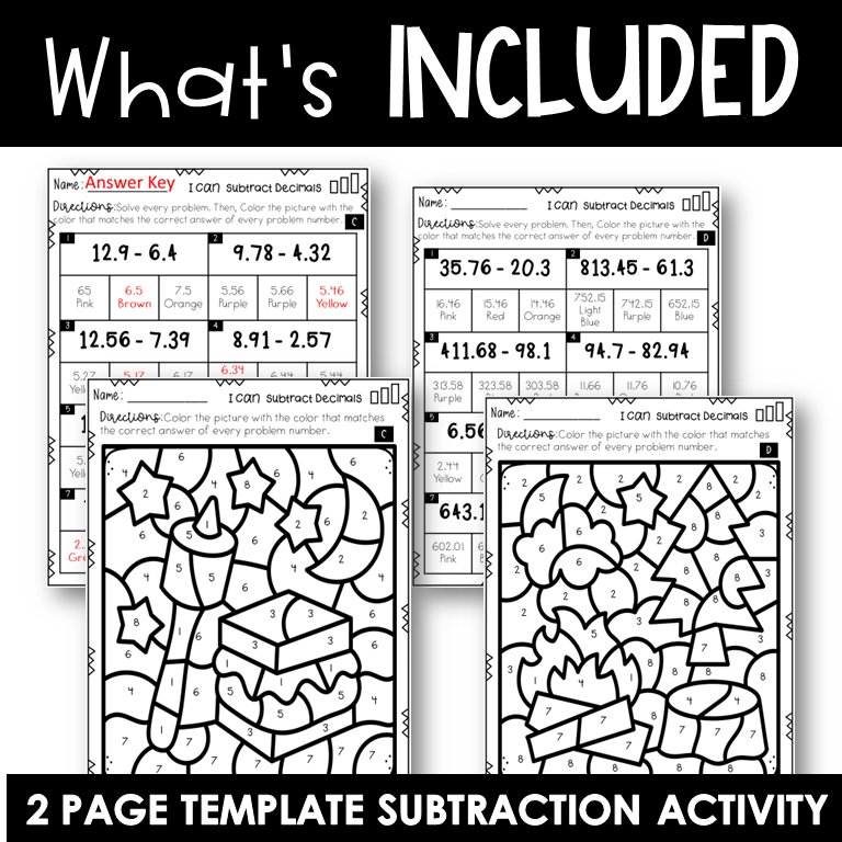 Adding and Subtracting Decimals Worksheets Color by Numbers for 5th ...