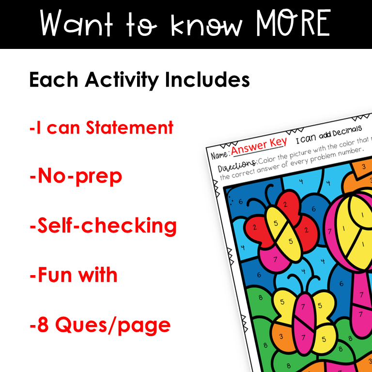 Adding and Subtracting Decimals Worksheets Color by Numbers for 5th ...