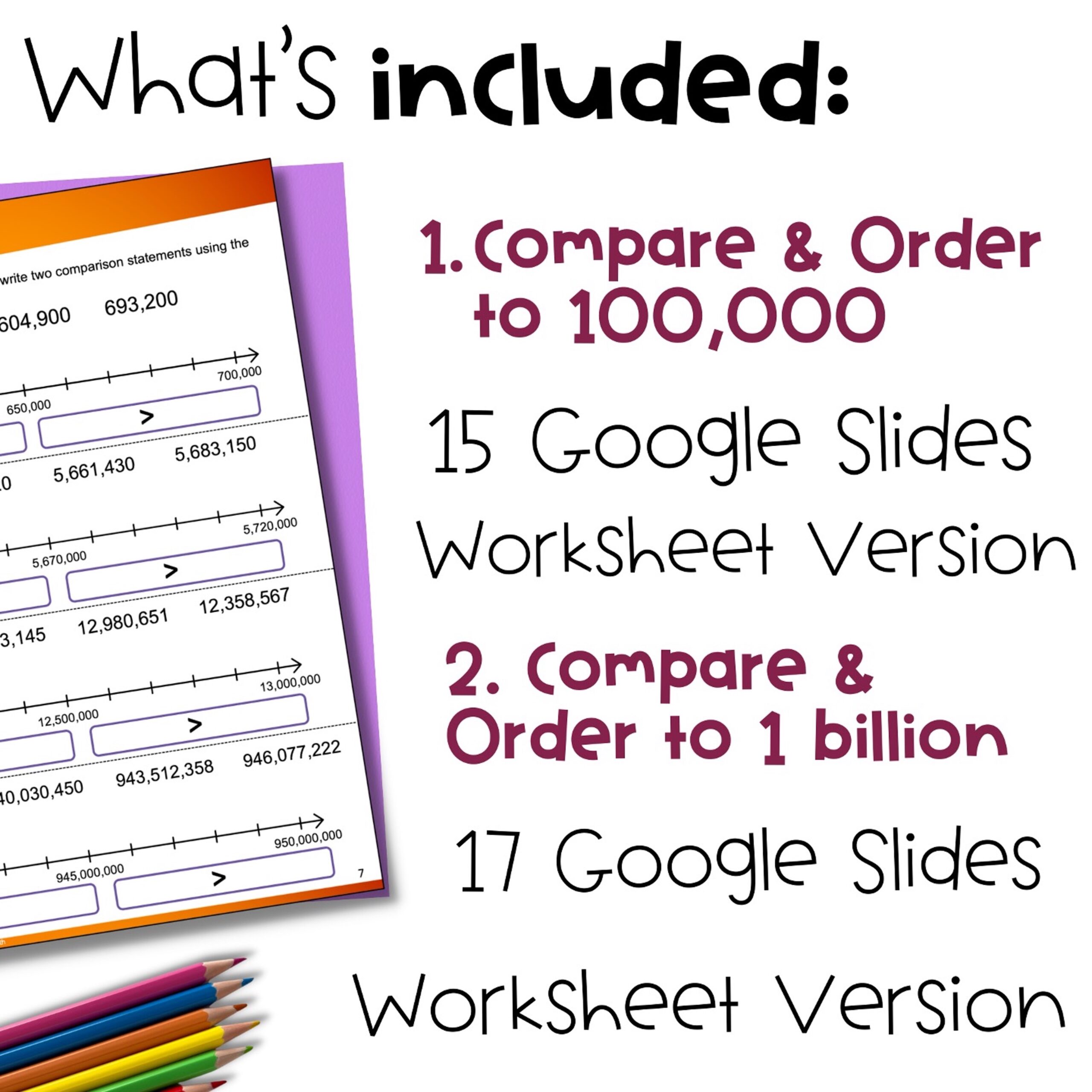 Compare and Order Numbers to 100,000 and 1 Billion BUNDLE | Made By ...