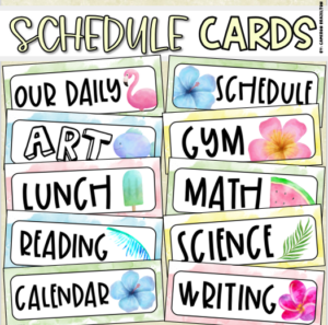 Daily Classroom Schedule Agenda Cards Watercolor Tropical Theme ...