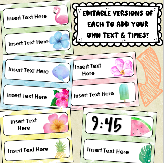 Daily Classroom Schedule Agenda Cards Watercolor Tropical Theme ...