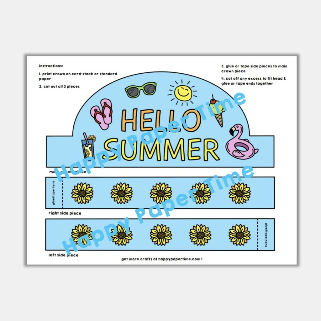 Summer Paper Crown Headband Printable Costume Craft Activity | Made By ...