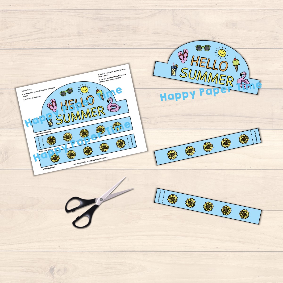 Summer Paper Crowns Headband Printable Coloring Spring Craft Activity ...