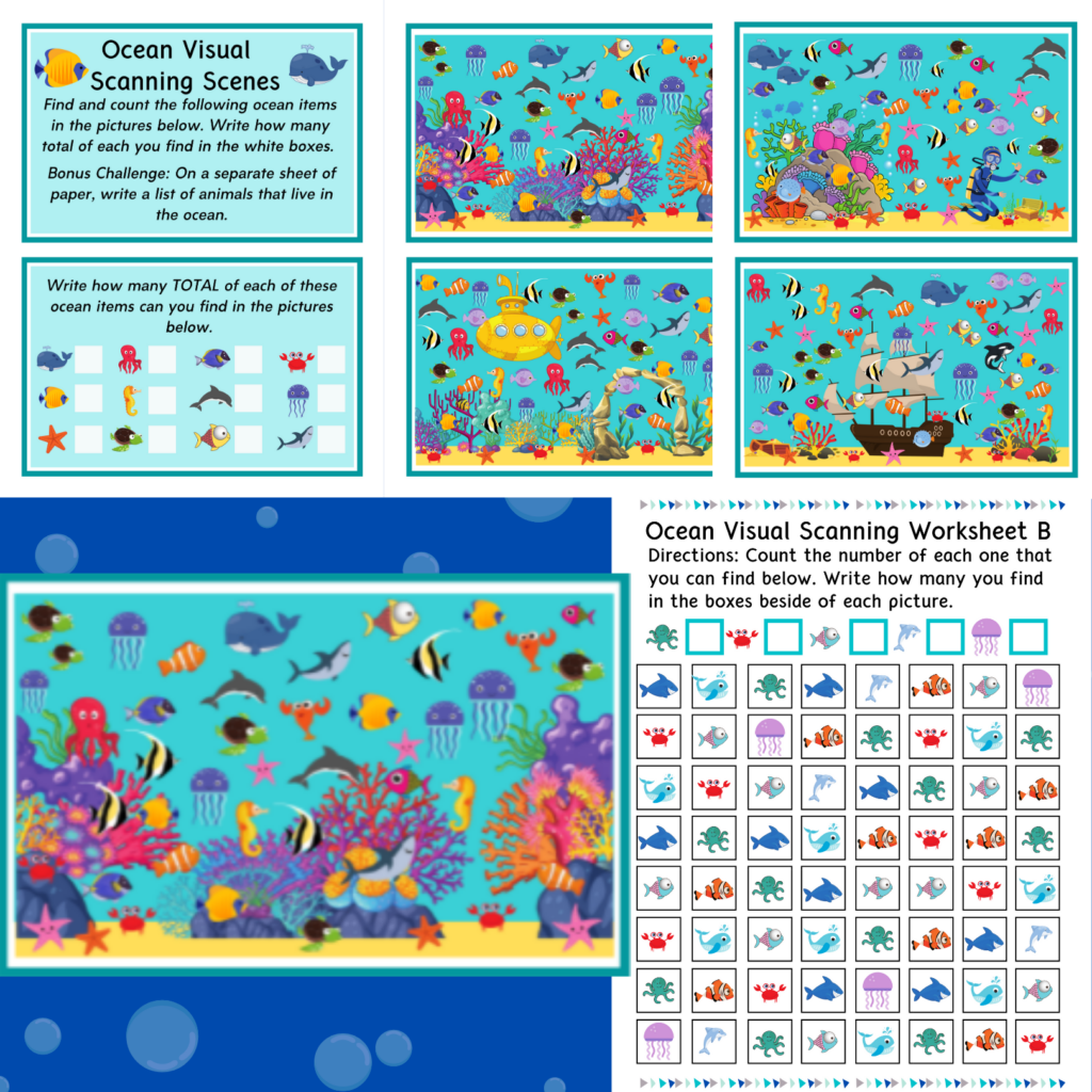 Ocean and Shark Visual Scanning Worksheets | Made By Teachers