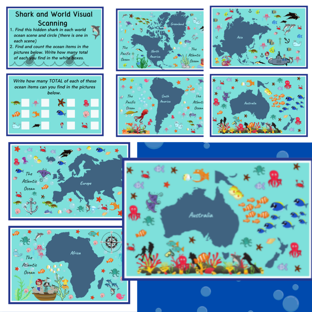 Ocean and Shark Visual Scanning Worksheets | Made By Teachers
