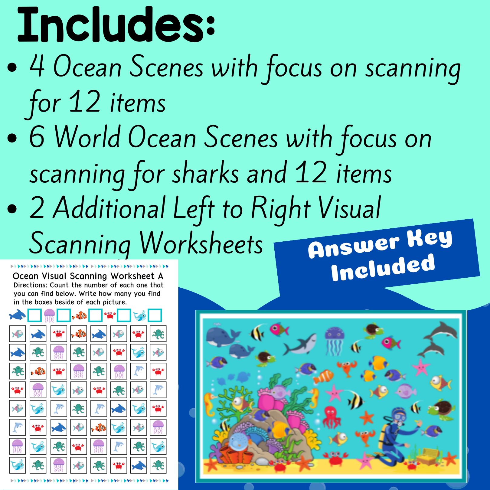 Ocean and Shark Visual Scanning Worksheets | Made By Teachers