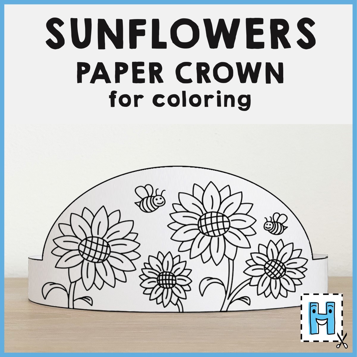 Sunflowers Paper Crown Headband Printable Coloring Summer Autumn Craft ...