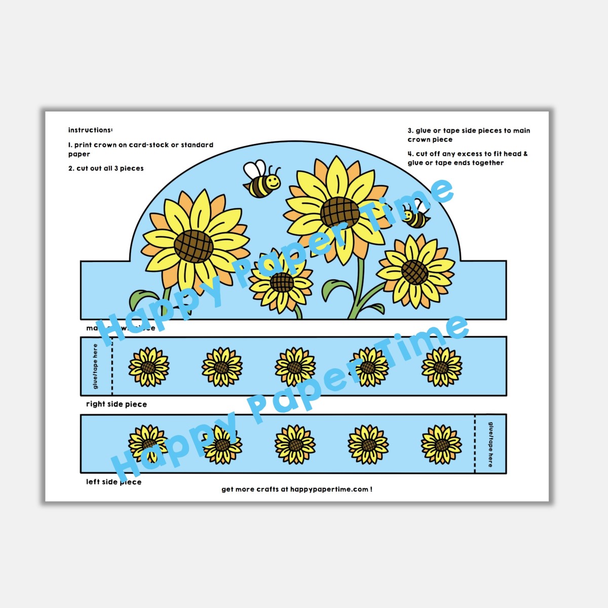 Sunflowers Paper Crown Headband Printable Summer Autumn Craft Activity ...